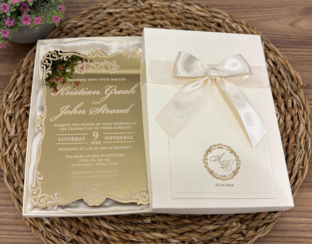 Gold Mirrored Wedding Invitation: Custom Cut With Ivory Box - Etsy