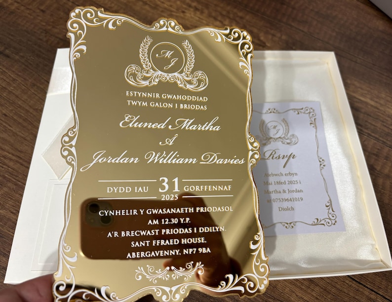 Gold Mirrored Wedding Invitation: Custom Cut With Ivory Box - Etsy