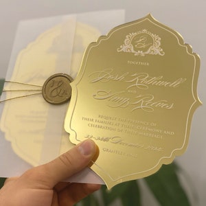 Mirror Invitation, Gold Mirrored Invitation, Boxed Invitation Parchment ...