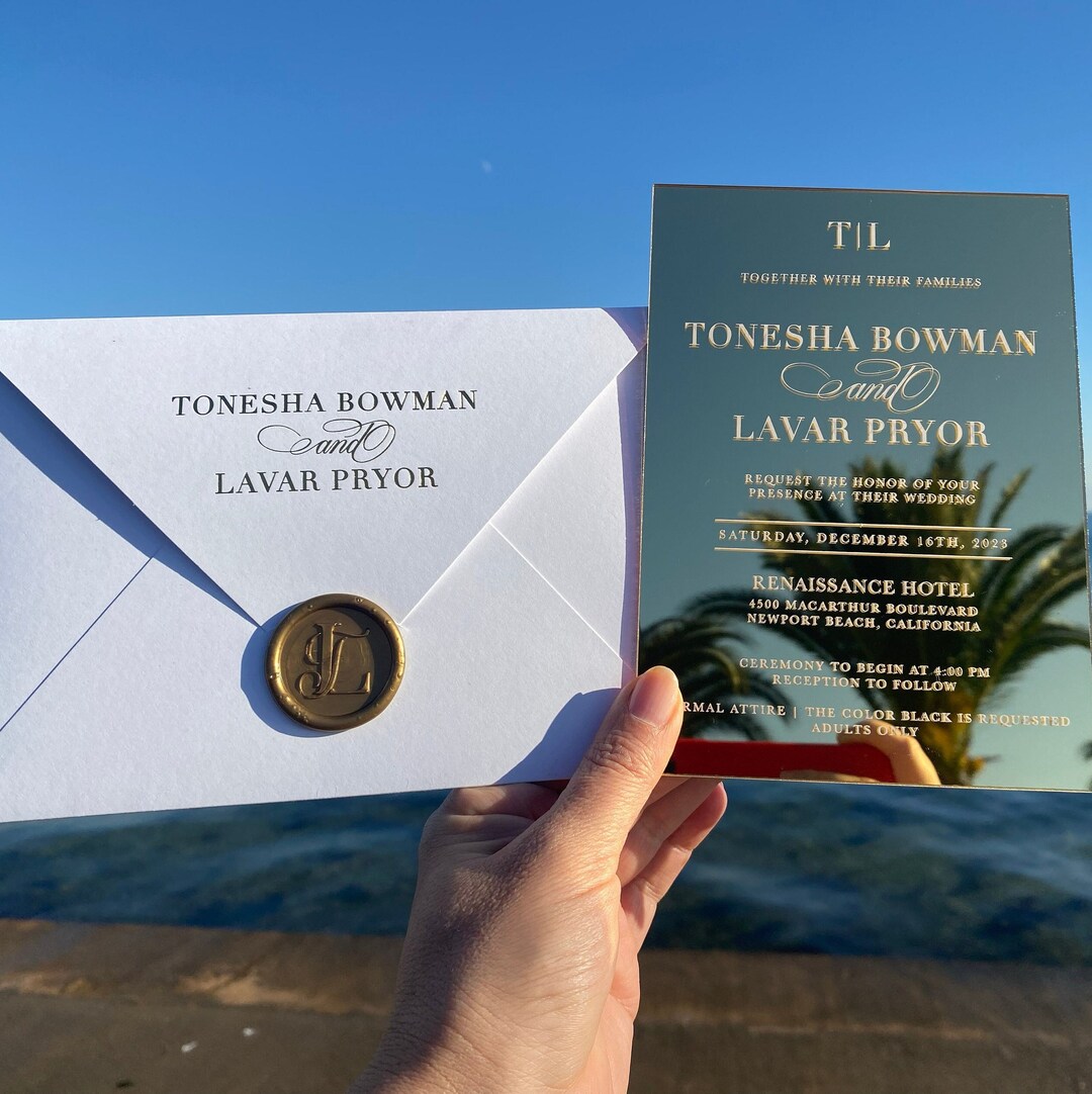 Mirror Invitation, Mirror Wedding Invitation, Gold Mirrored Invitation ...