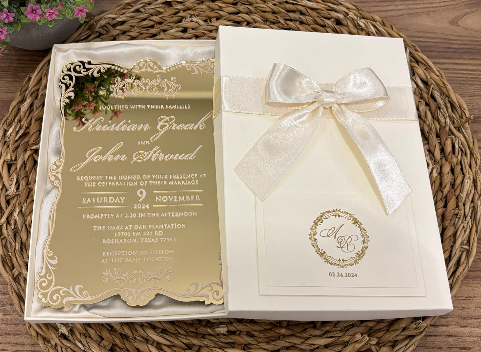 Gold Mirrored Wedding Invitation: Custom Cut With Ivory Box - Etsy