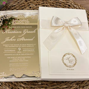 Gold Mirrored Wedding Invitation: Custom Cut With Ivory Box - Etsy