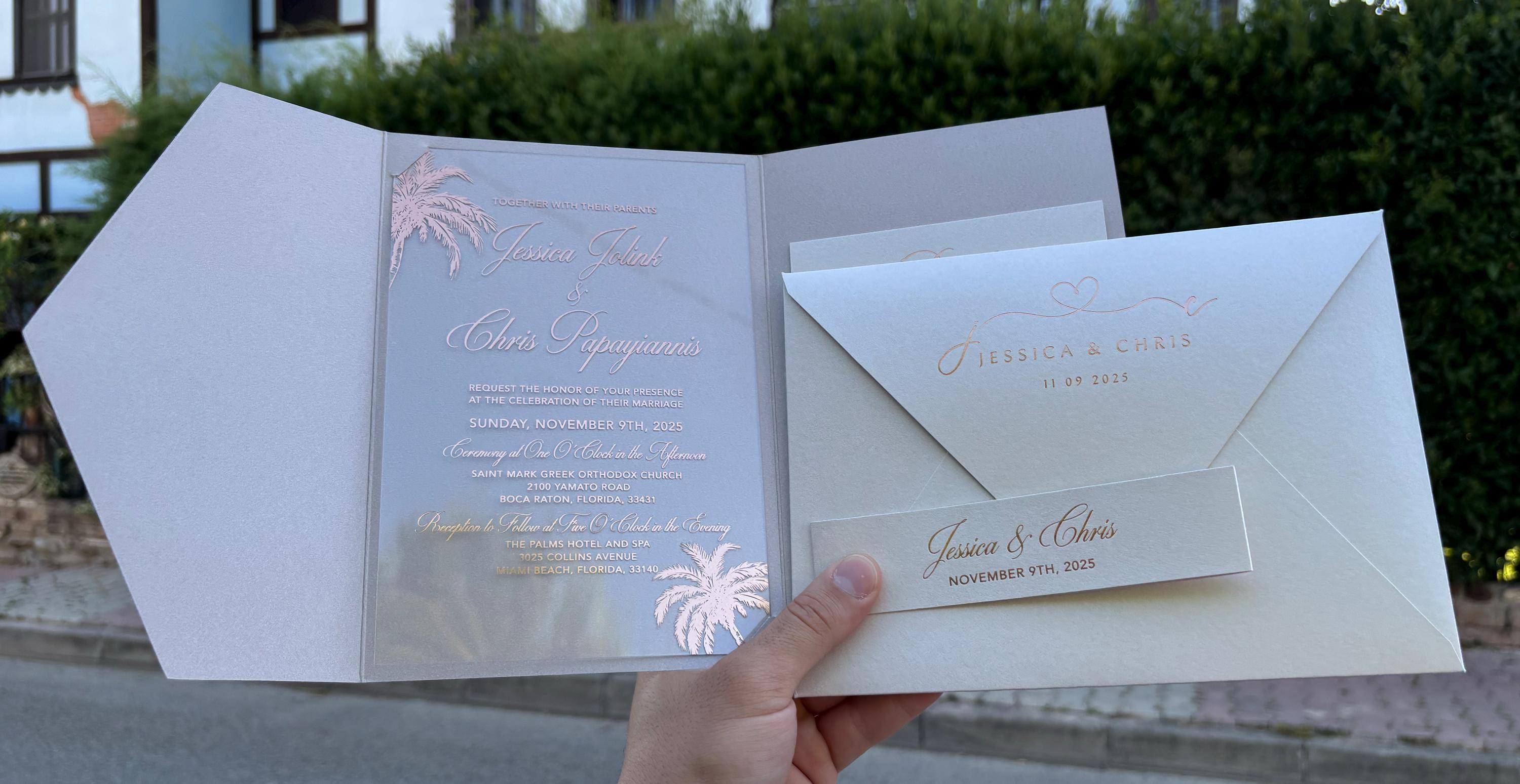 Acrylic Wedding Invitation Set: Sand Pearlescent Envelope, Rose Gold ...