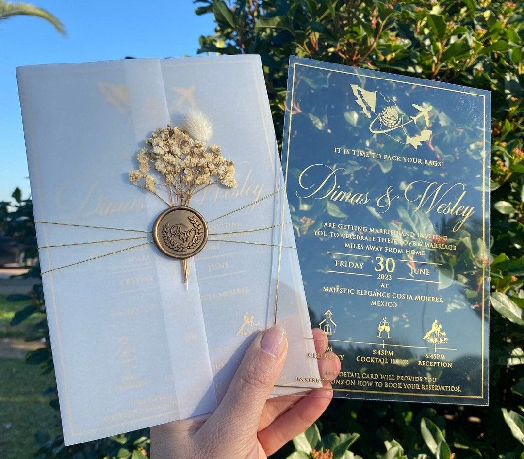 Wedding Invitation, Clear Acrylic Invitation, Gold Foil Print, Acrylic ...