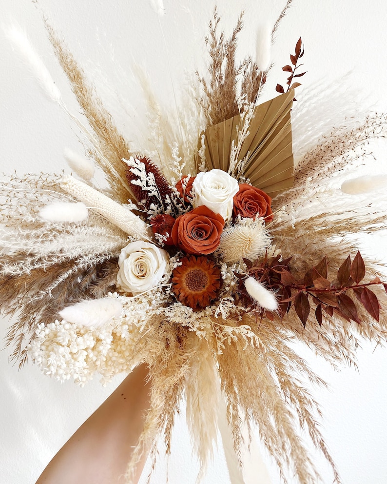 Rust Pampas Grass Bridal Bouquet Fall Wedding Bouquet Boho Etsy