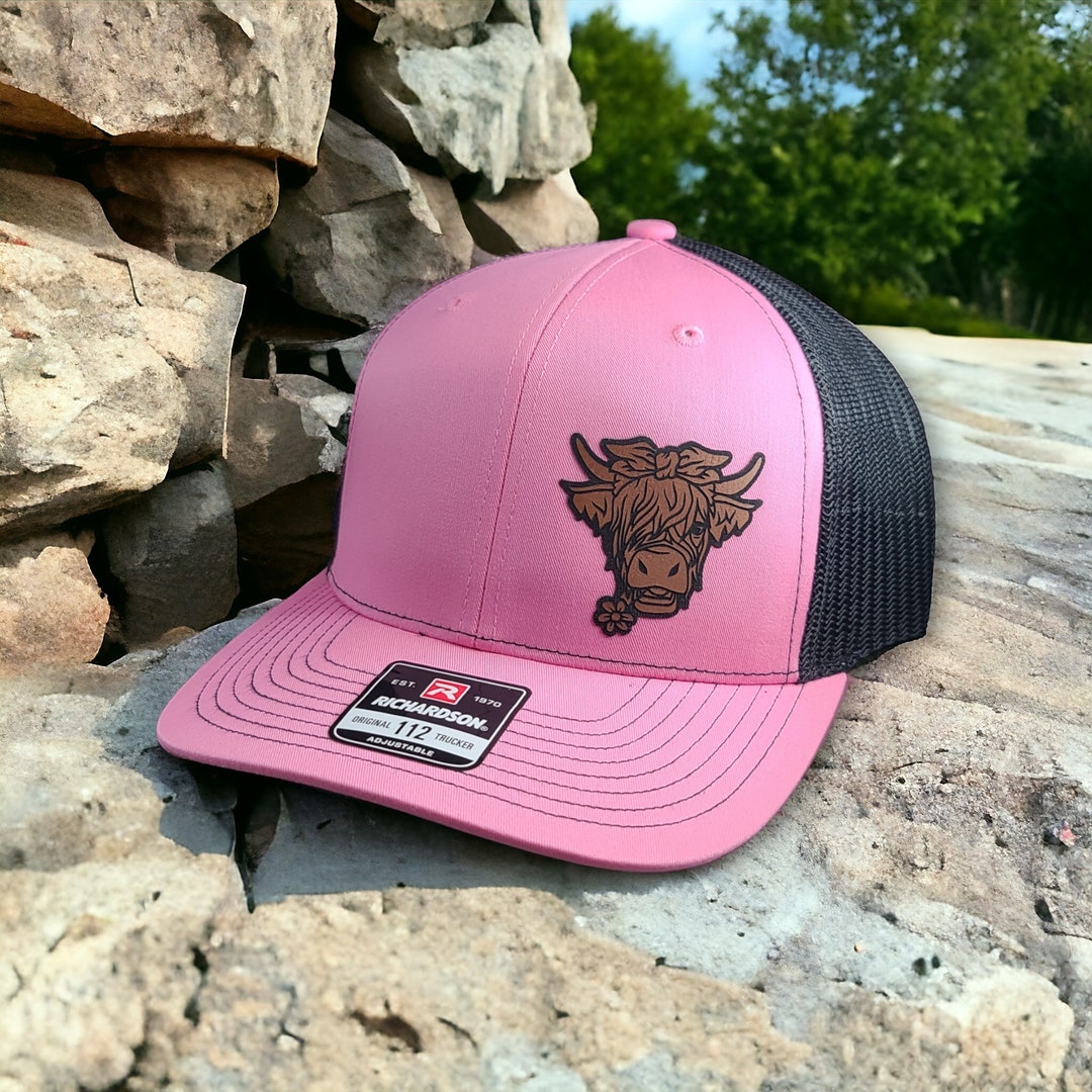 Highland Cow Trucker Hat, Highland Cow Hat, Pink and Black Trucker Cap ...