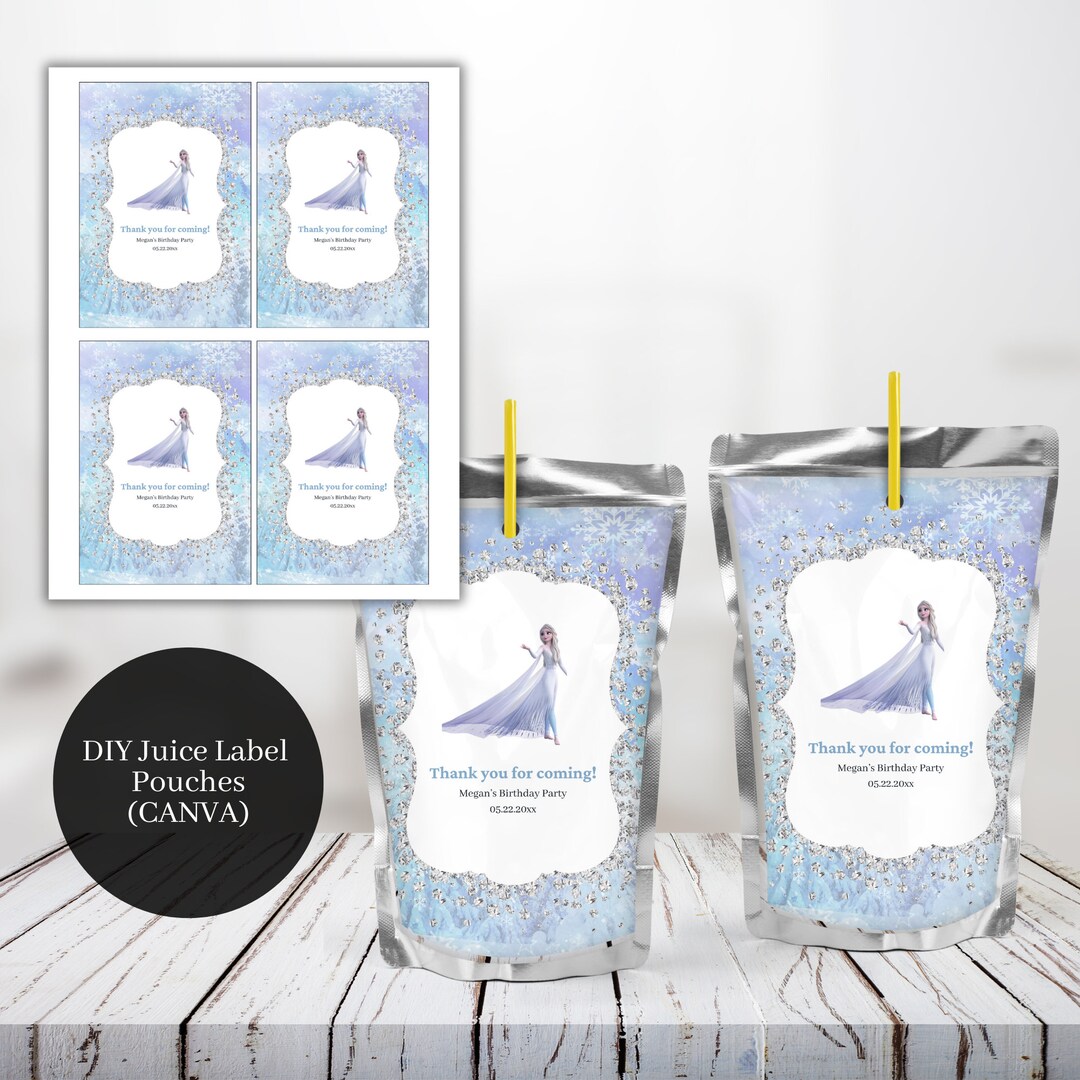Printable Juice Labels, Frozen Elsa Birthday Juice Labels, Winter ...