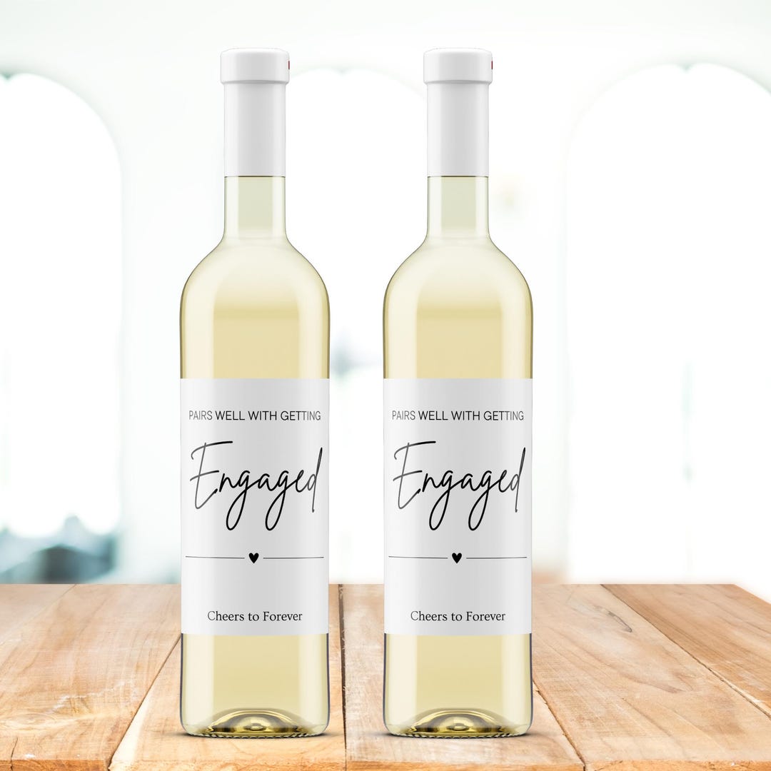 Custom Printed Wine Label, Newly Engaged Wine Label, Engagement Wine ...