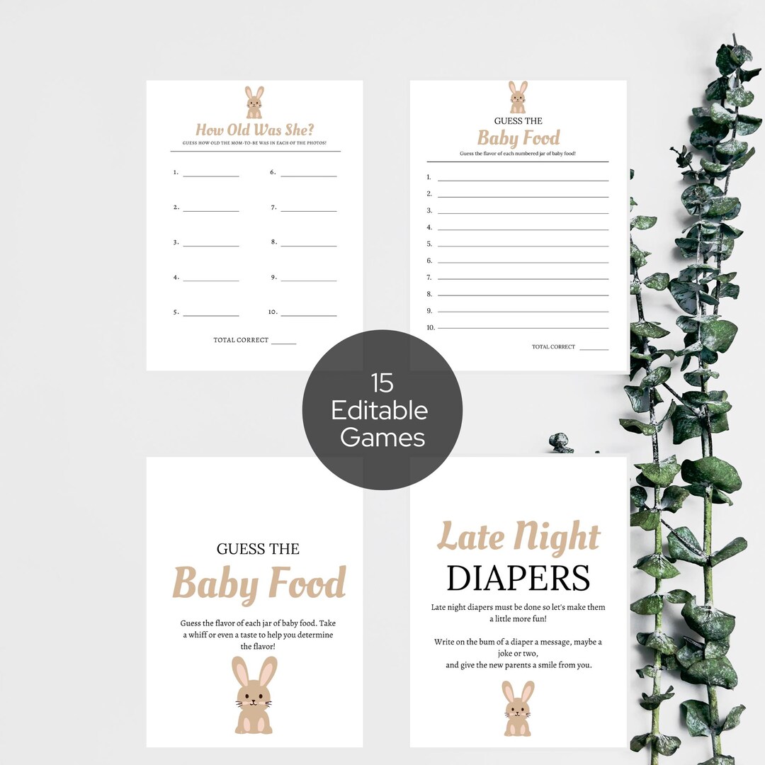 Bunny Rabbit Baby Shower Game Bundle, Bunny Baby Shower Game Set ...