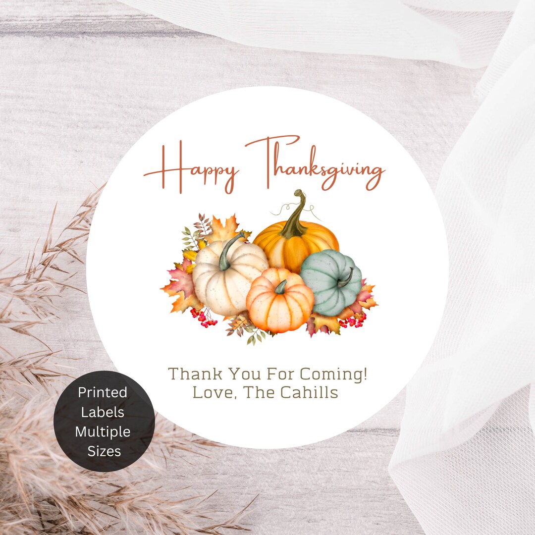 Custom Pumpkin Floral Thanksgiving Stickers, Round Labels, Printed ...