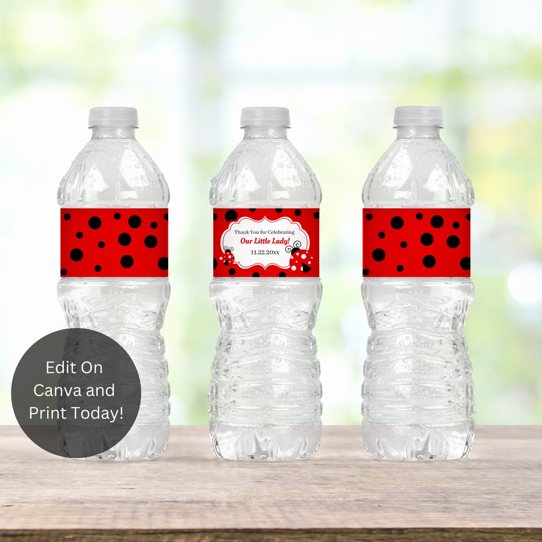 Editable Baby Shower Water Bottle Label Template, Ladybug Water Bottle ...