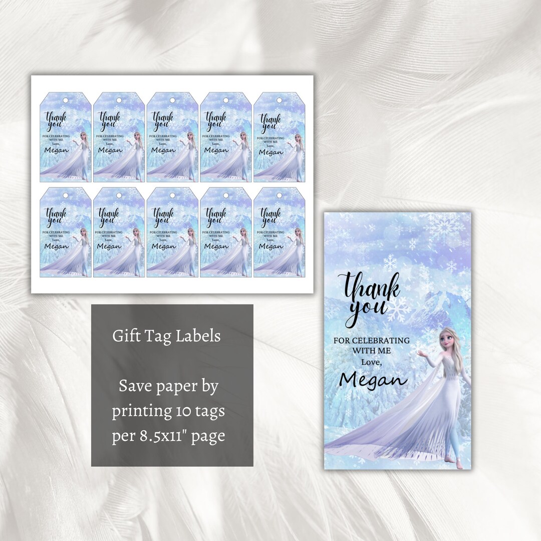 Editable Frozen Birthday Gift Tag Template, Custom Gift Tag Labels ...