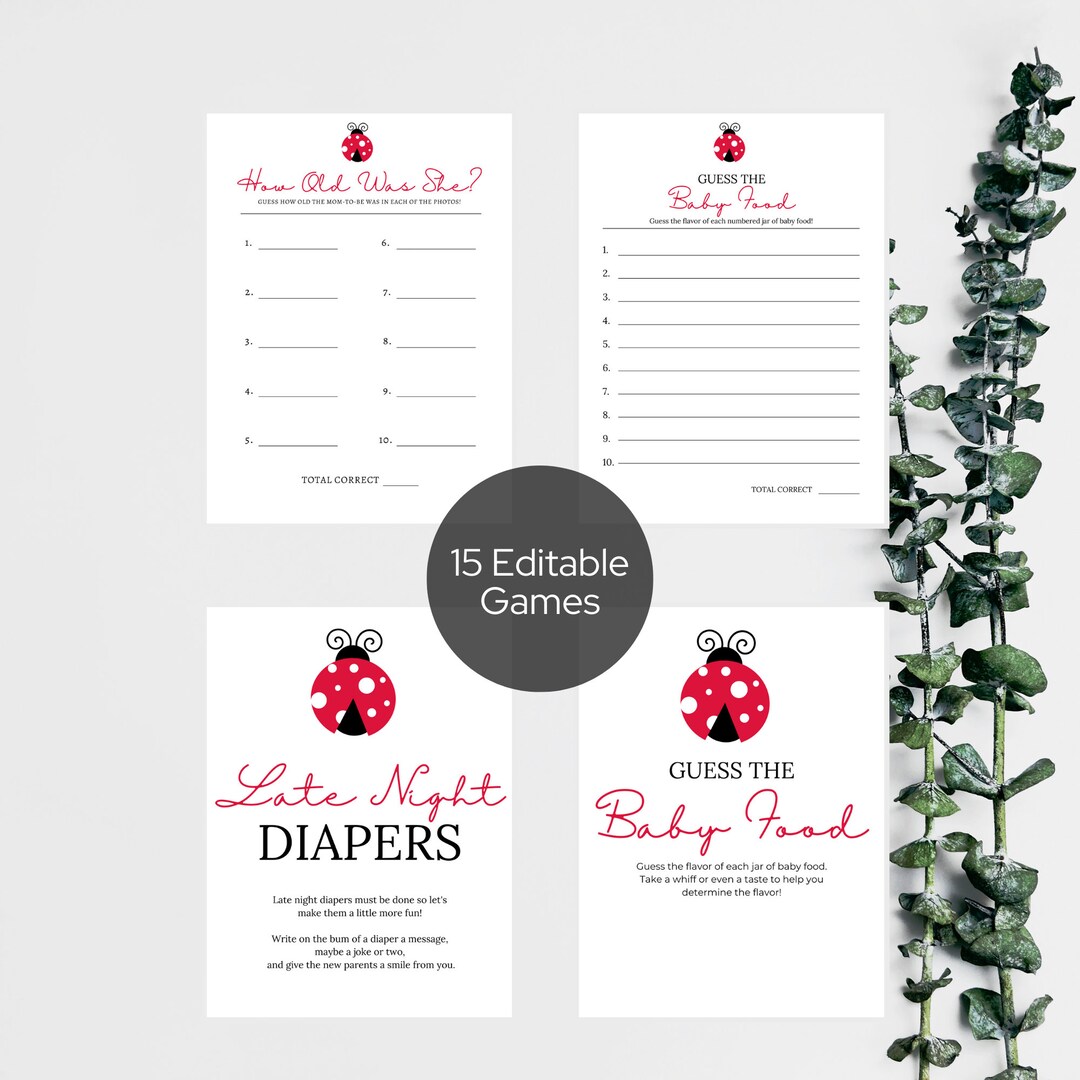 Editable Ladybug Themed Baby Shower Game Bundle Templates, Little Lady ...