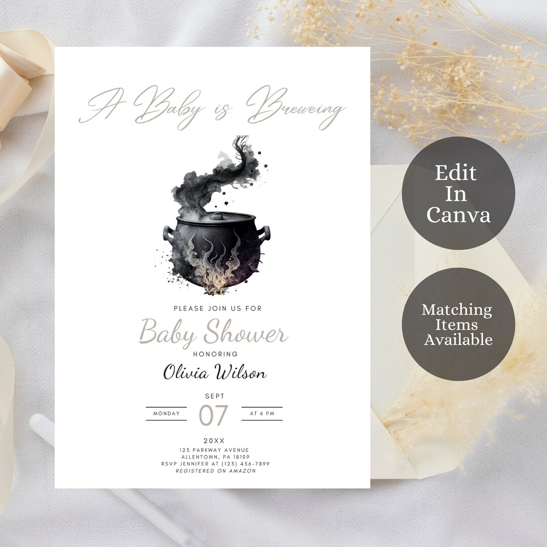 Editable A Baby is Brewing Halloween Baby Shower Invitation, Witches ...