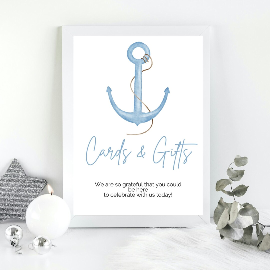 Editable Cards and Gifts Sign Template, Nautical Sea Themed Baby Shower ...