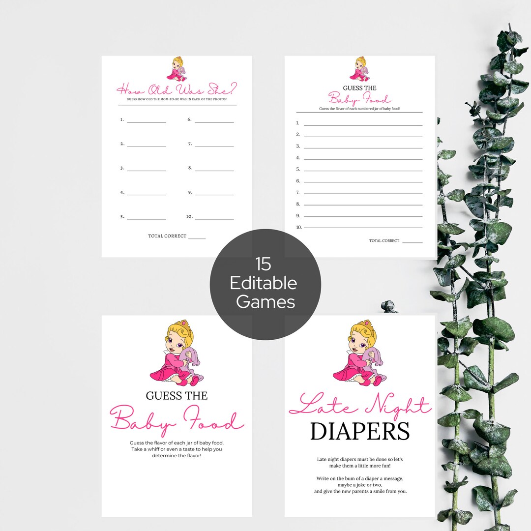 15 Editable Princess Baby Shower Games Bundle Template, Printable Baby ...
