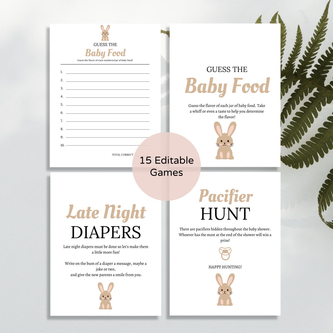 Bunny Rabbit Baby Shower Game Bundle, Bunny Baby Shower Game Set ...