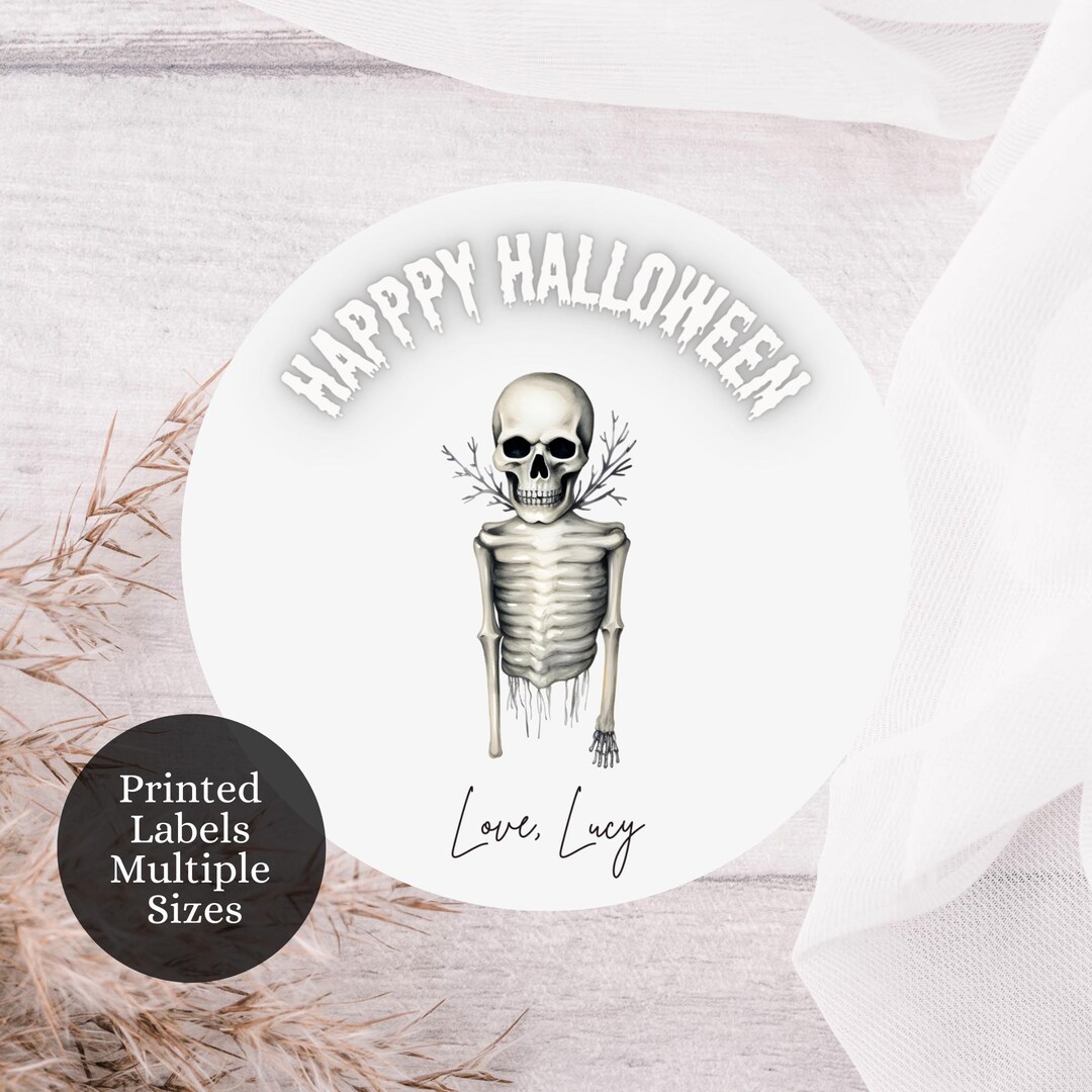Custom Halloween Goody Bag Labels, Halloween Labels, Skeleton ...