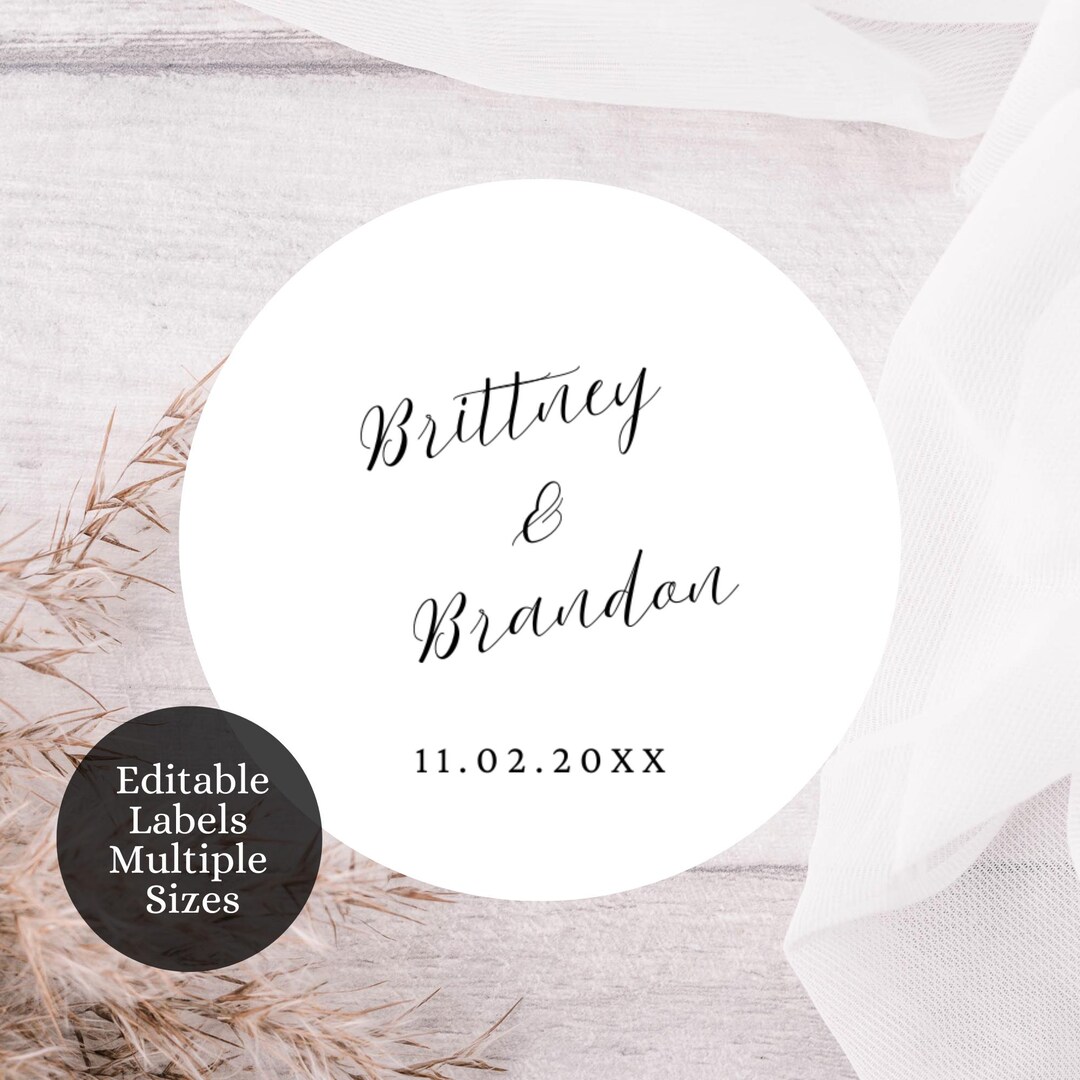 EDITABLE Minimalist Round Wedding Favor Sticker Template, Simplistic ...