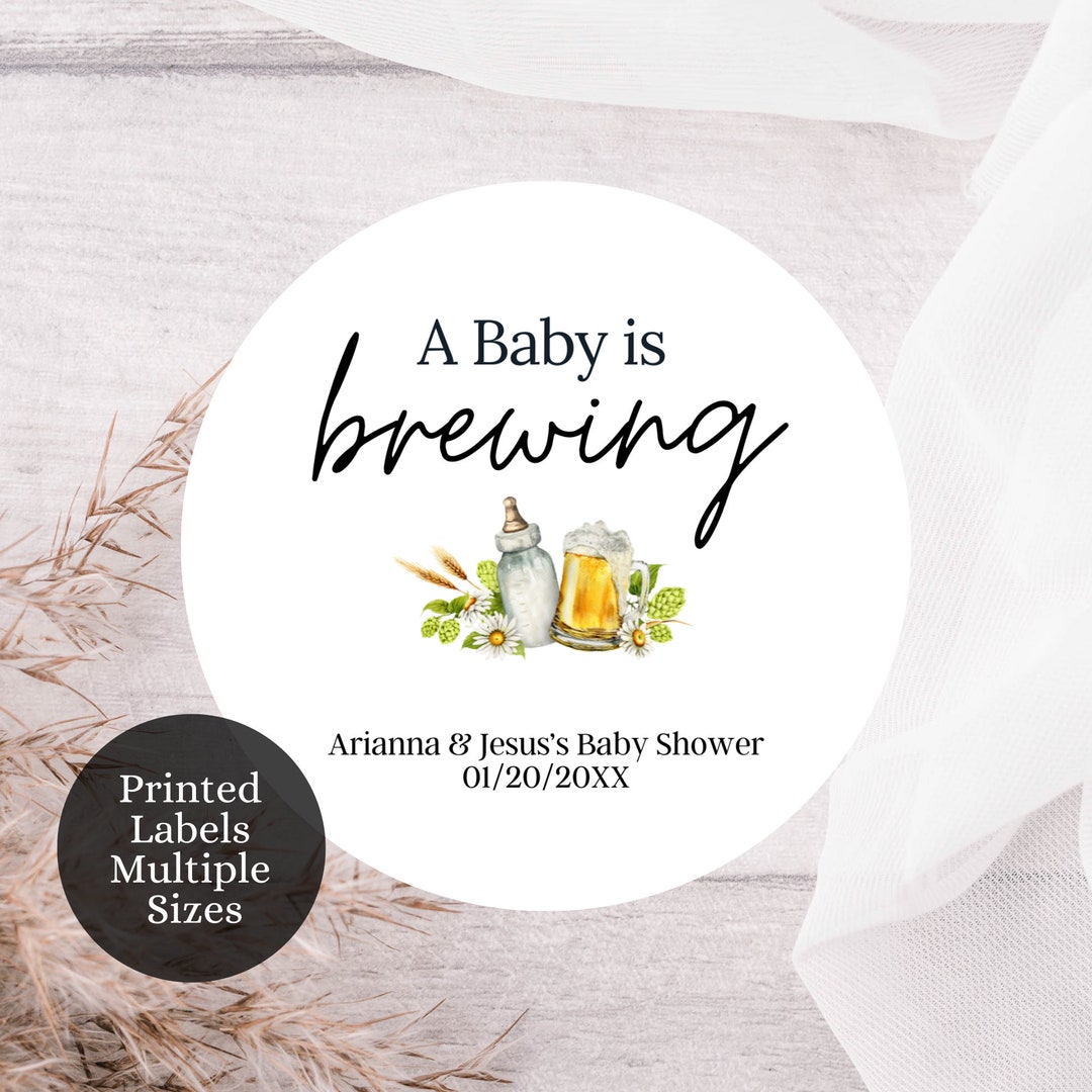 Custom Printed Baby Shower Labels, A Baby is Brewing Baby Shower Labels ...