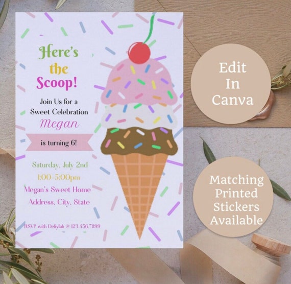 Heres the Scoop Birthday Invitation Ice Cream Invitation | Etsy