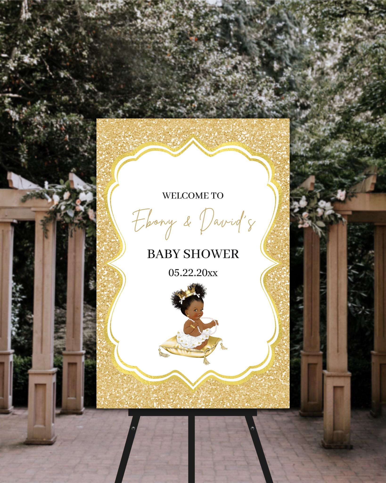 Editable Royal Princess Gold Glam Baby Shower Sign, Printable Baby ...