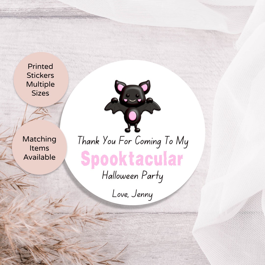 Pink Girly Halloween Birthday Labels, Goody Bag Labels, Pink Bat Party ...