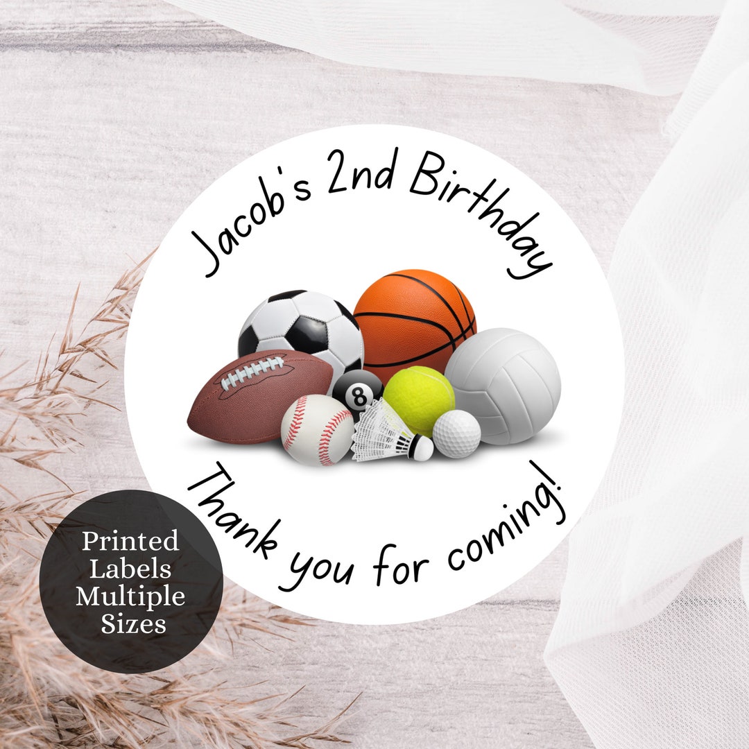 Custom Printed Sports Themed Birthday Stickers, Goody Bag Labels ...
