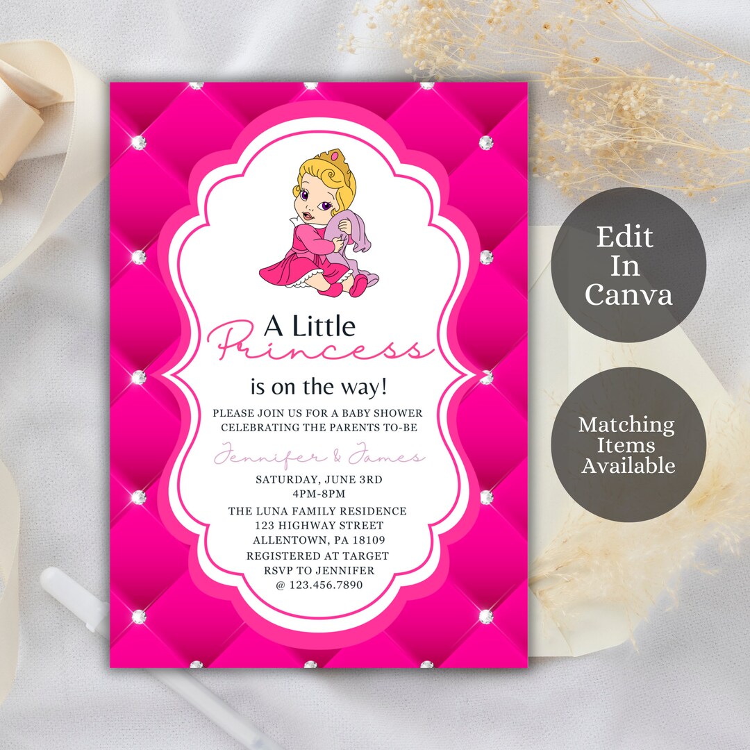 Editable Princess Baby Shower Invitation, Baby Shower Evite, A Little ...