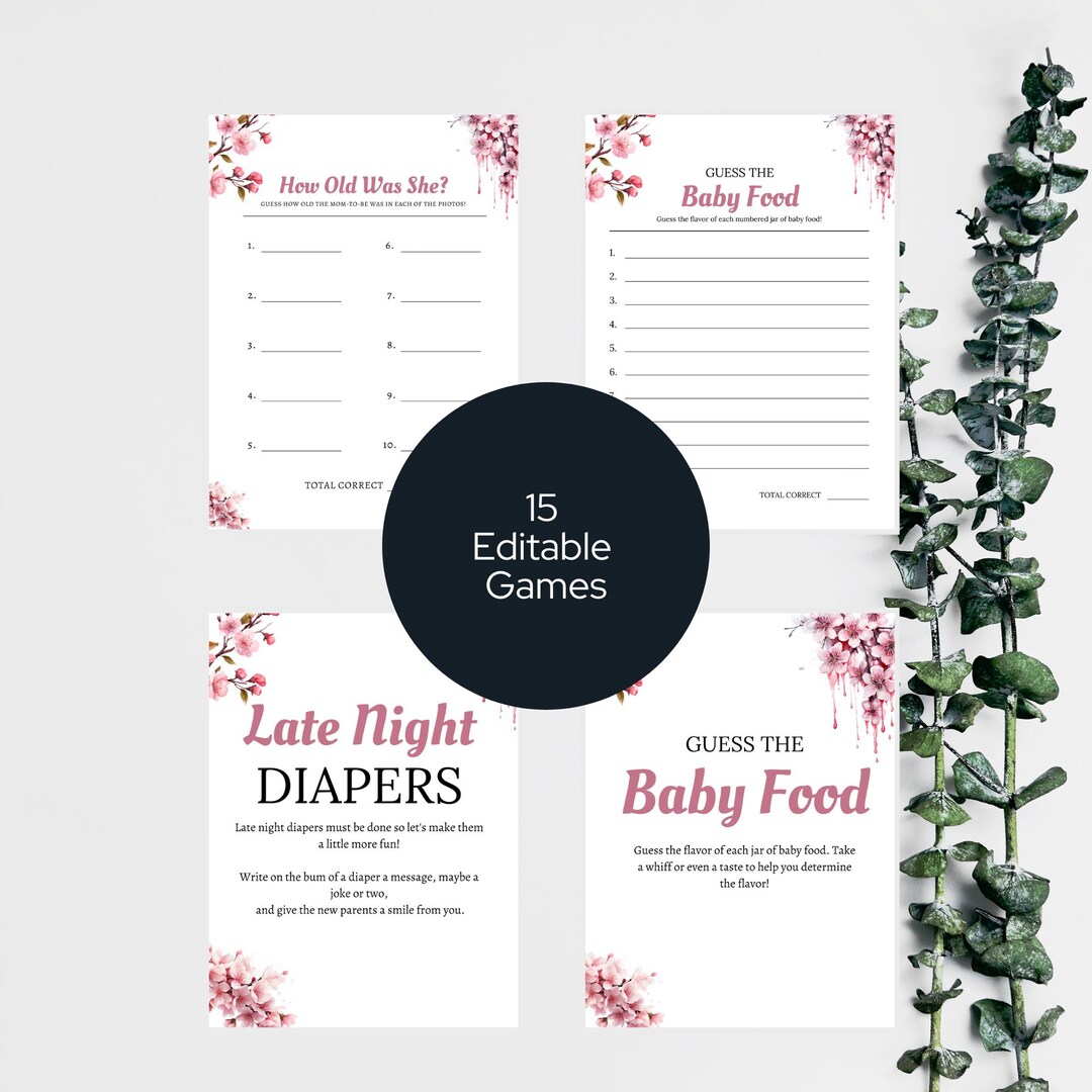 Editable Cherry Blossoms Floral Baby Shower Game Bundle Package, Baby ...
