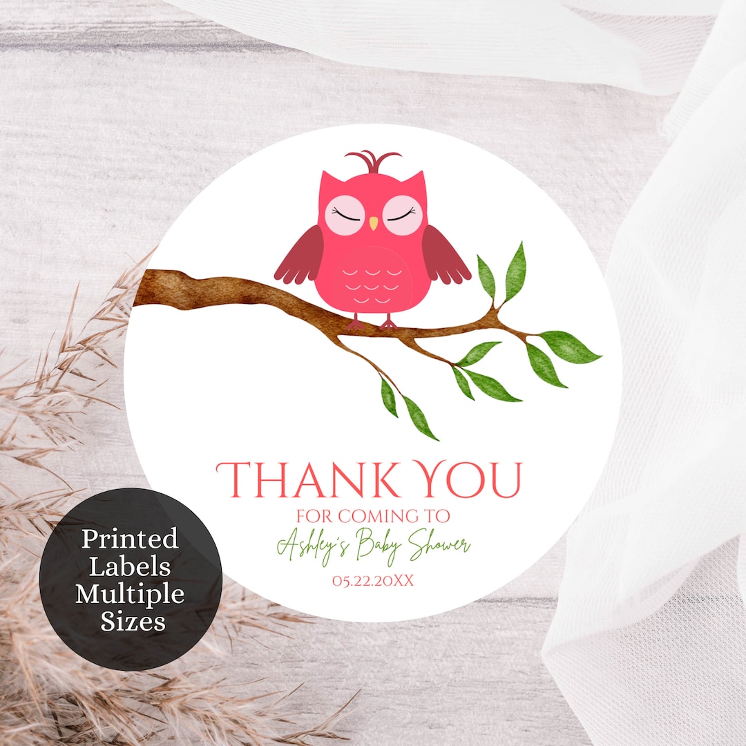 Pink Owl Themed Baby Shower Sticker, Custom Baby Shower Labels, Owl ...