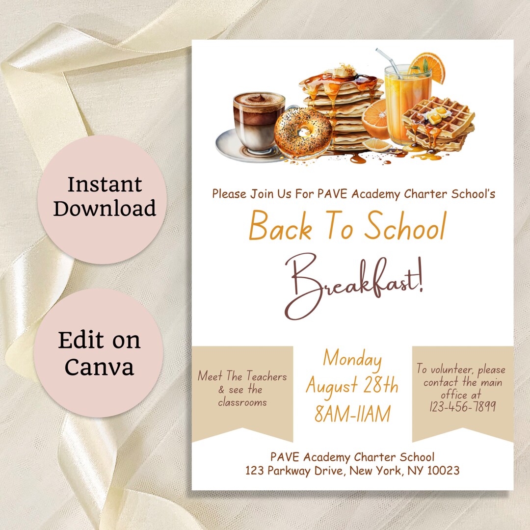 Editable Back to School Breakfast Invitation, PTO Breakfast Invitation ...