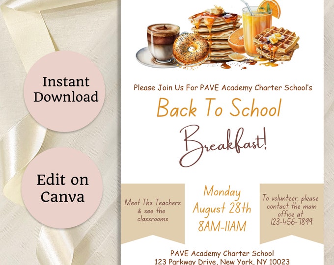 Back to School Breakfast Invitation, Welcome Back Breakfast Invite, 1st ...