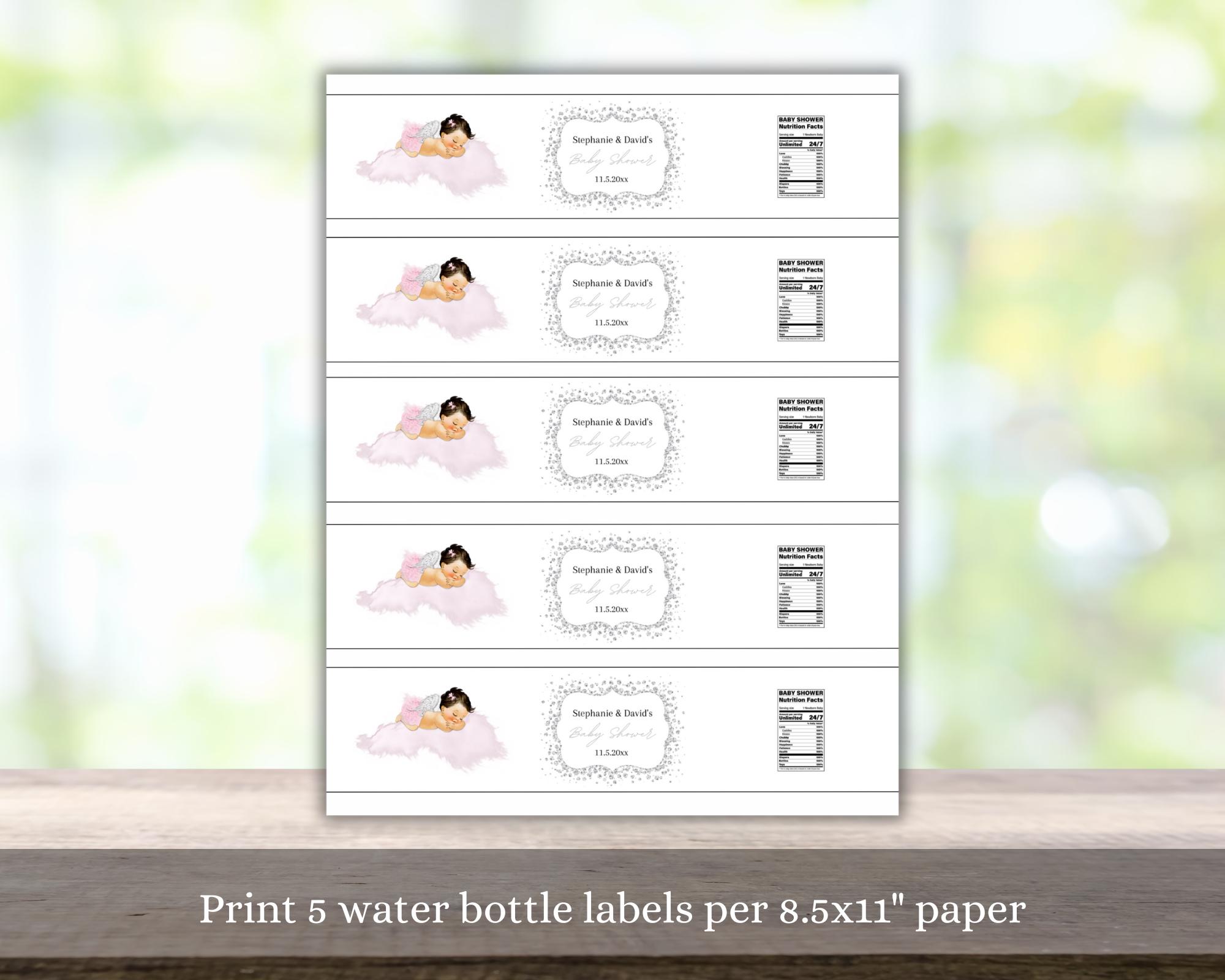Editable Heaven Sent Angel Clouds Water Bottle Label Template, Pink ...