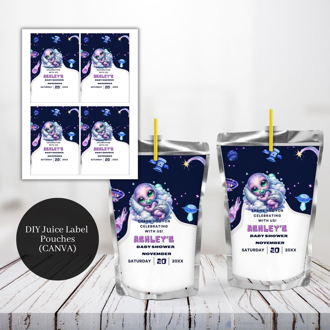 Alien Baby Shower Juice Pouch Label, UFO Baby Shower Label, Printable ...