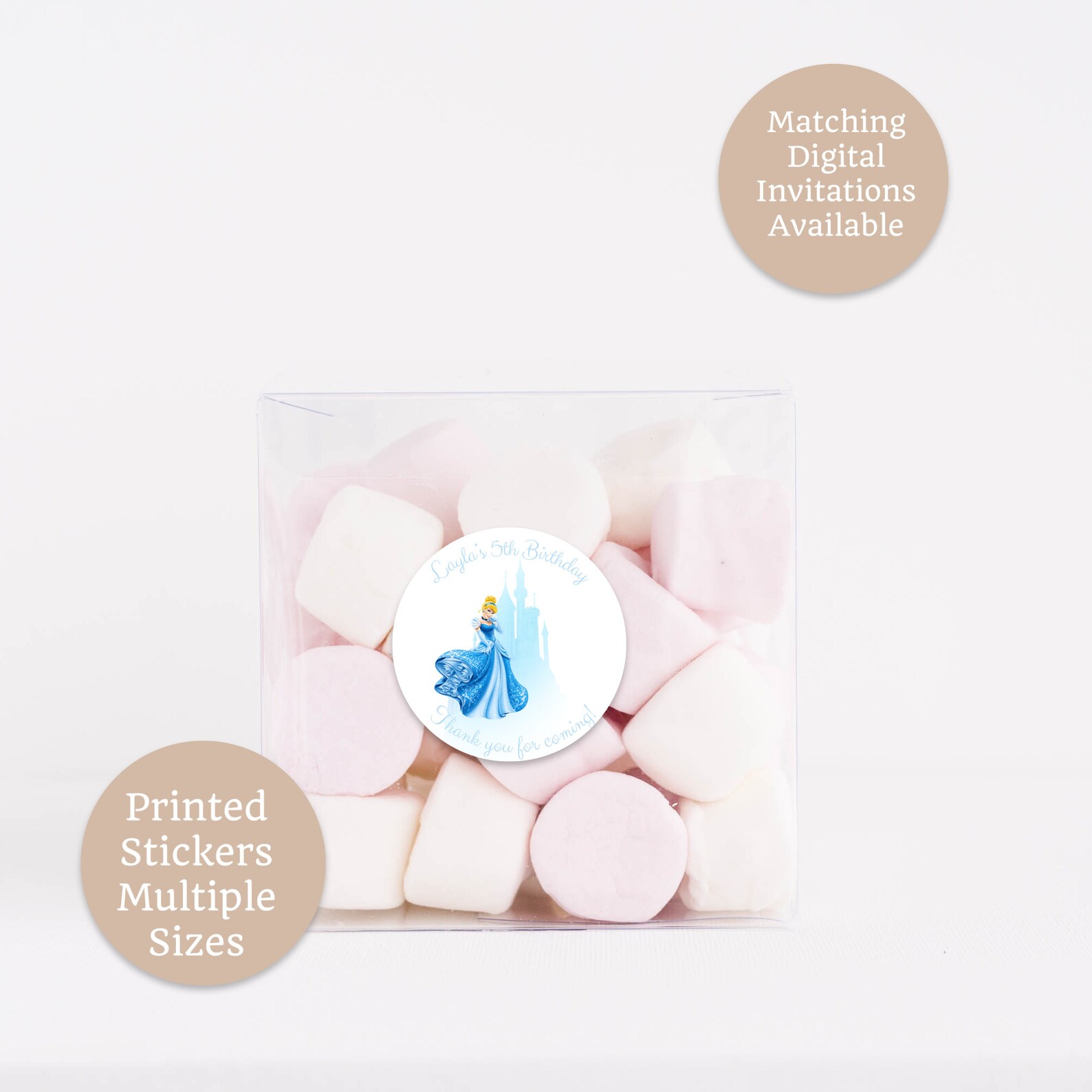PRINTED Princess CINDERELLA Birthday Party Round Stickers - Etsy