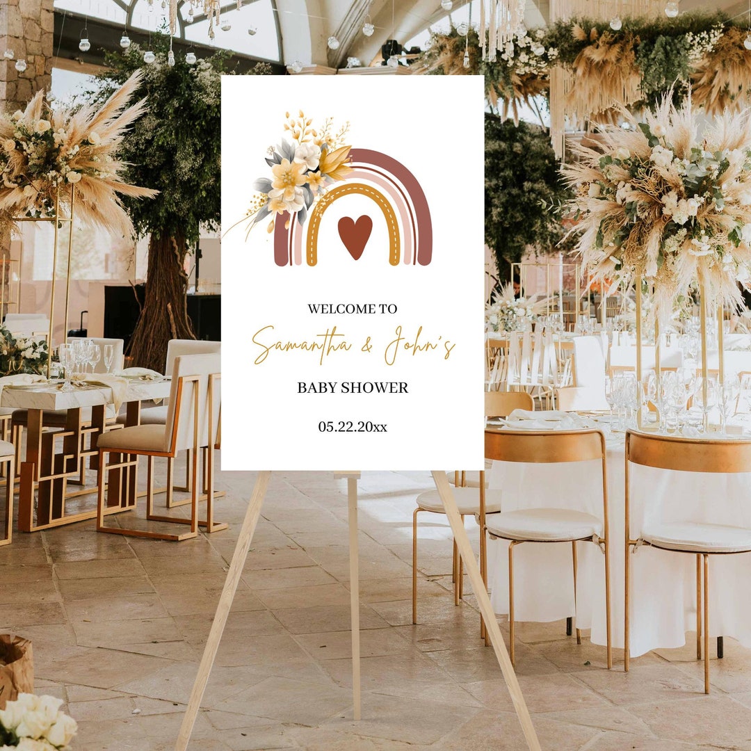 Editable Boho Rainbow Baby Shower Welcome Sign, Boho Rainbow Baby ...