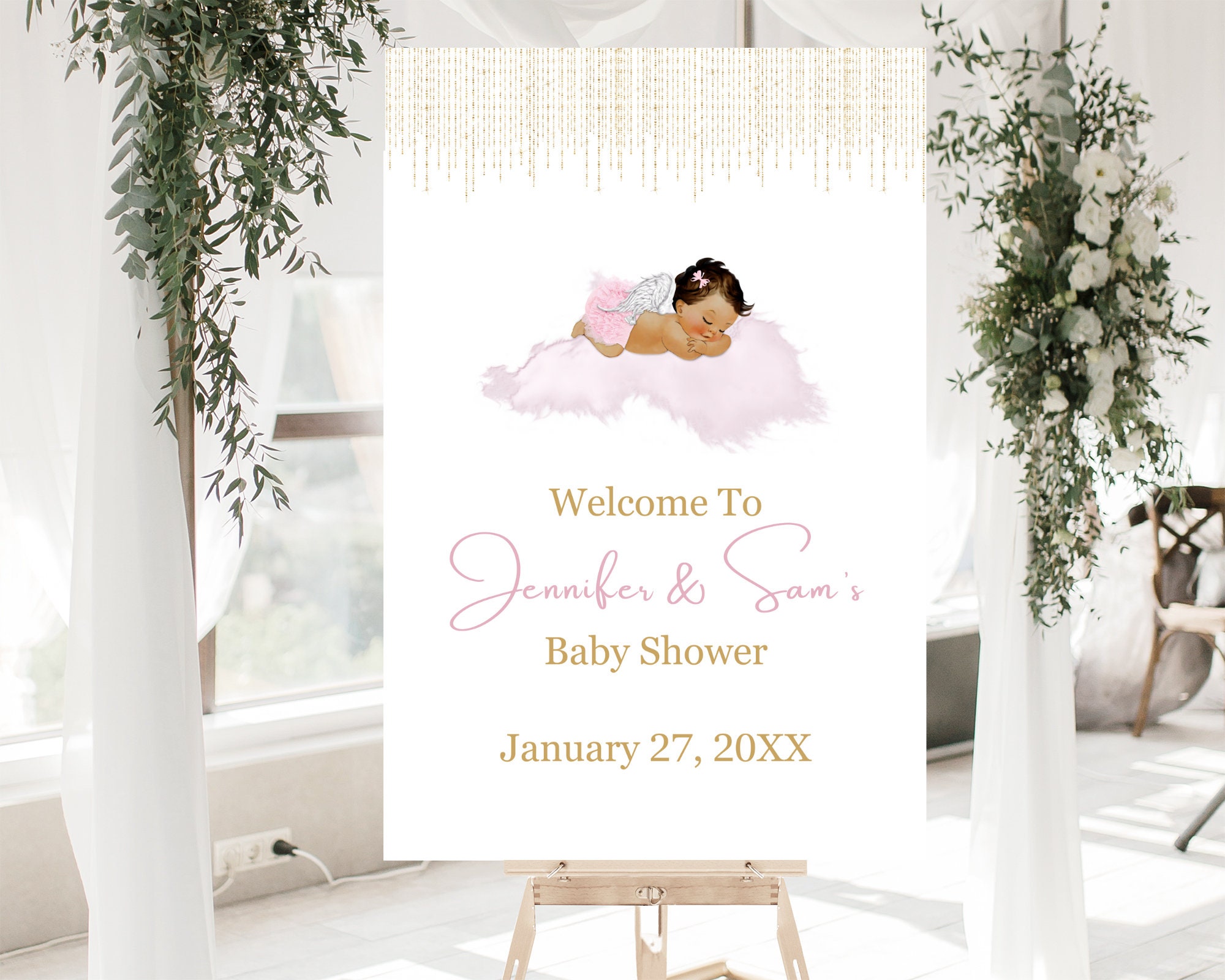 Editable Heaven Sent Angel Baby Girl Welcome Party Sign, Printable ...