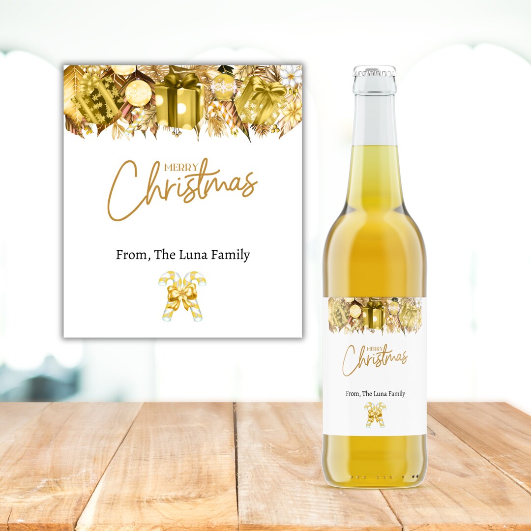 Set of 6 Custom PRINTED Merry Christmas Gold Beer Label, Waterproof ...
