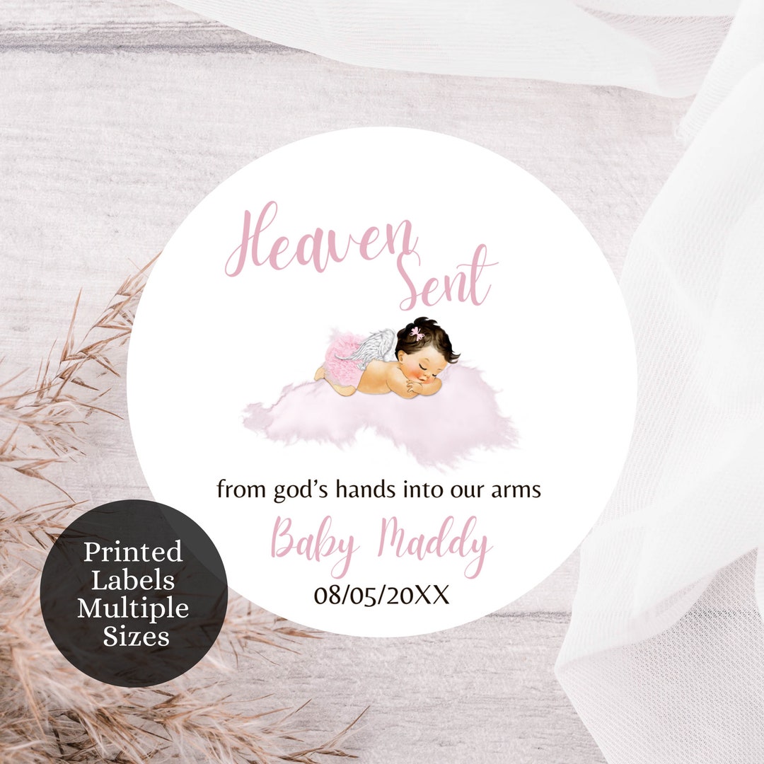 Custom Heaven Sent Baby Shower Labels, Baby Girl Heaven Sent Baby ...