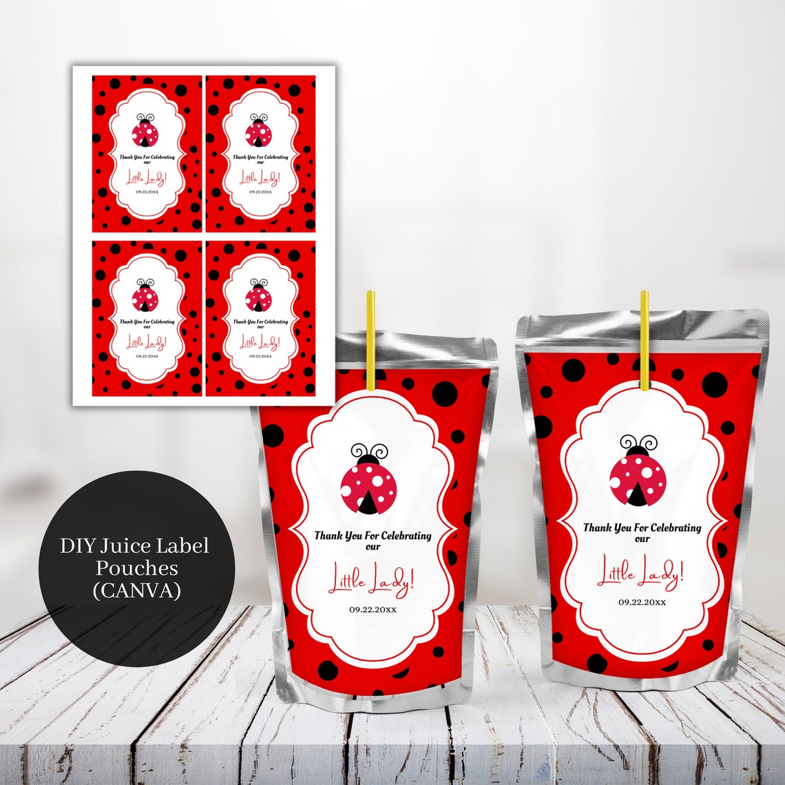Editable Juice Label Template, Ladybug Juice Pouch Labels, Drink ...