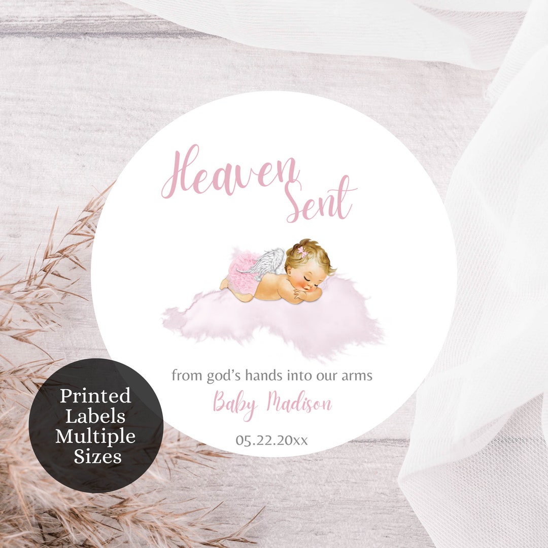 Custom Heaven Sent Baby Shower Labels, Baby Girl Heaven Sent Baby ...