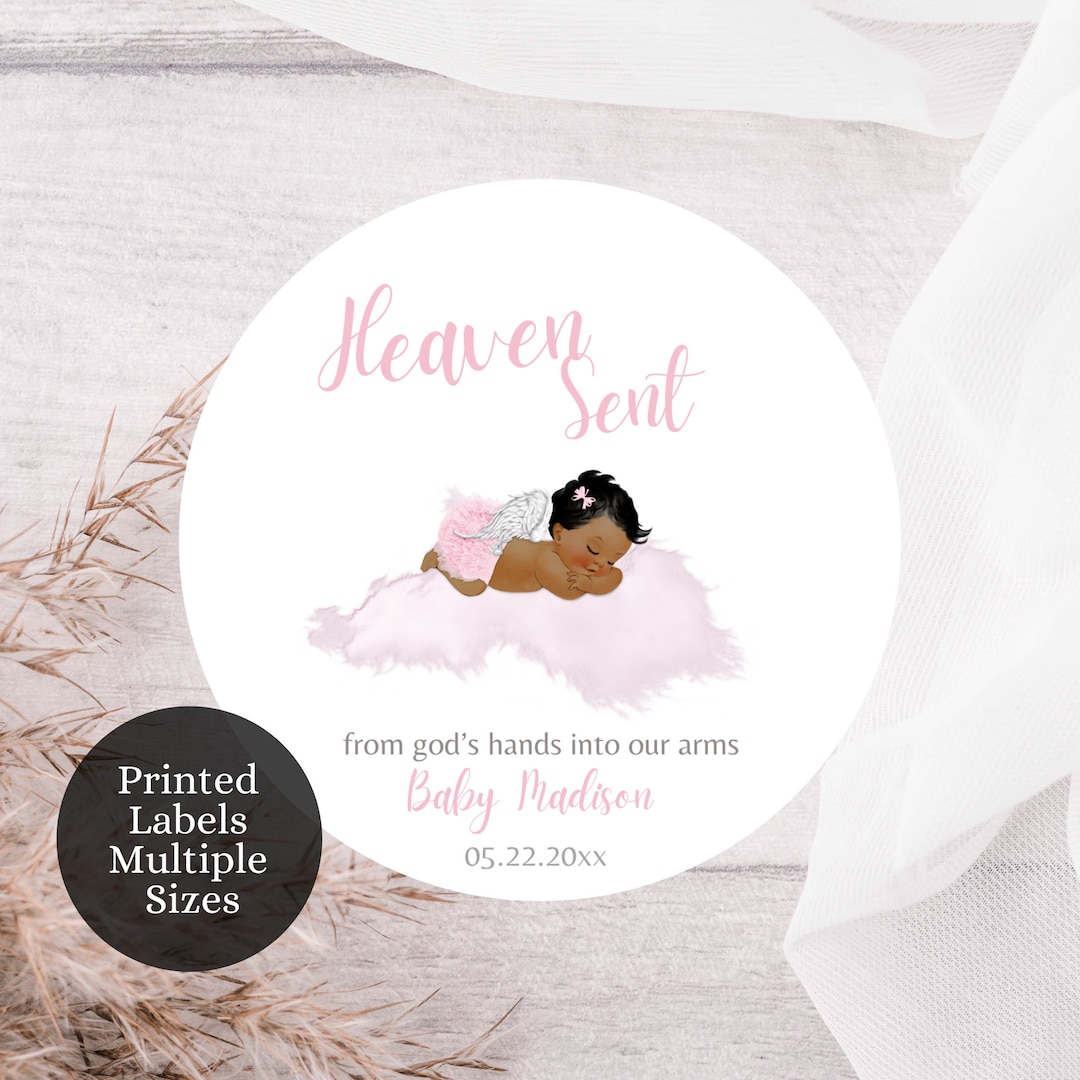 Custom Heaven Sent Baby Shower Labels, Baby Girl Heaven Sent Baby ...