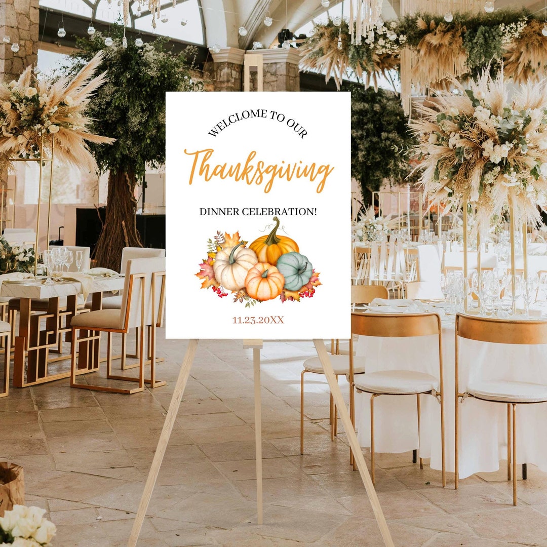 Editable Pumpkin Floral Thanksgiving Sign, Friendsgiving Sign, 4 Sizes ...