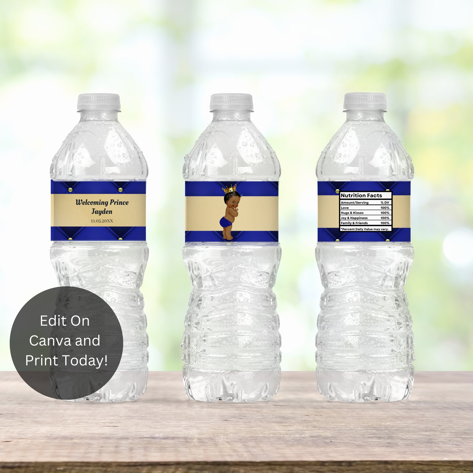 Editable Water Bottle Labels, Royal Prince Blue & Gold Prince Baby ...