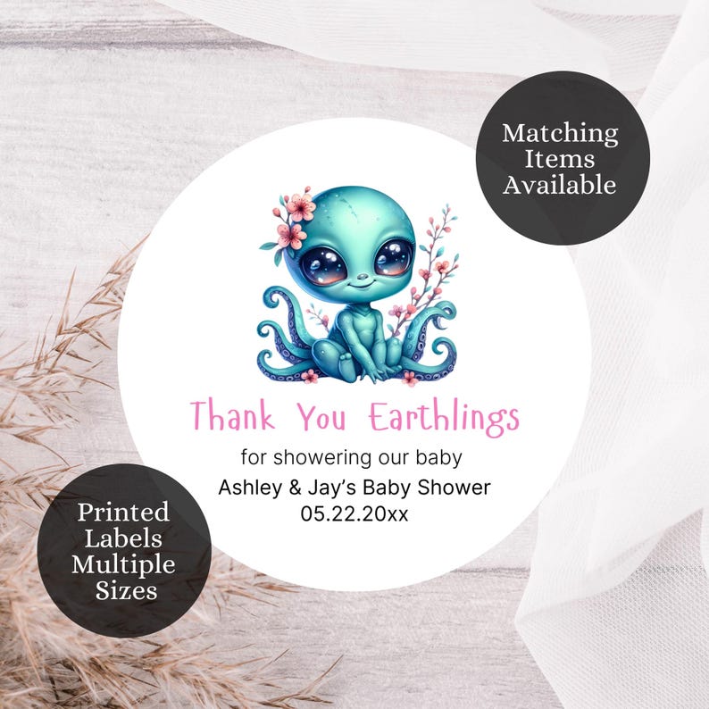 Thank You Earthlings Party Favor Labels, Baby Shower Labels, Baby ...