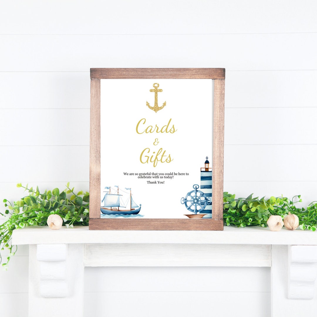 Editable Nautical Ahoy It's a Boy Cards and Gifts Sign, Baby Shower ...