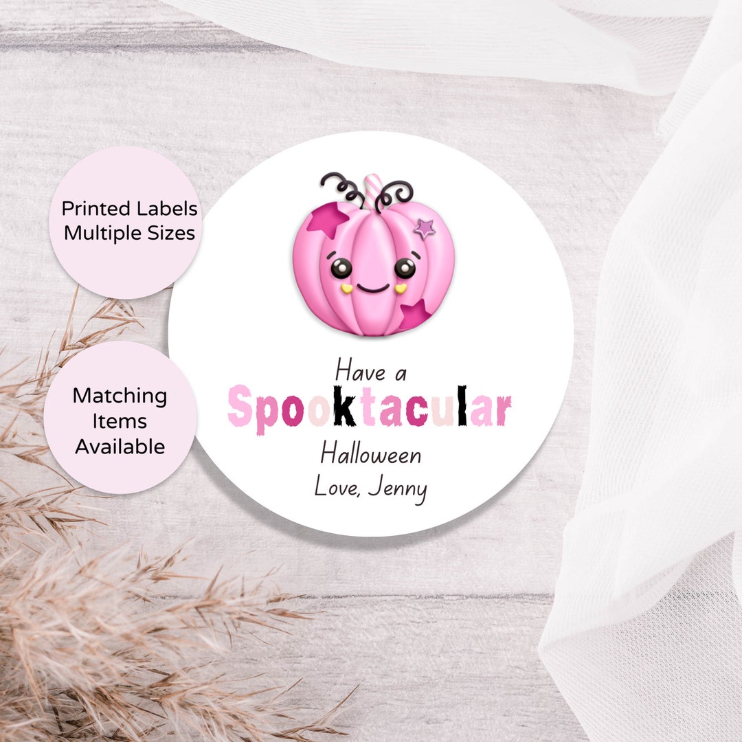 Pink Girly Halloween Birthday Labels, Goody Bag Labels, Pink Ghost ...