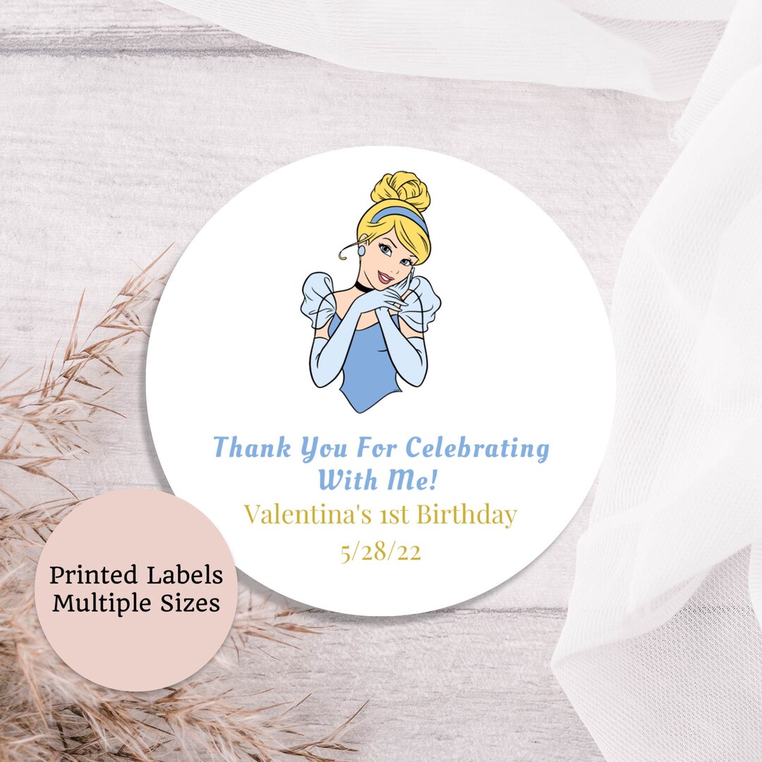 PRINTED Princess CINDERELLA Birthday Party Round Stickers - Etsy