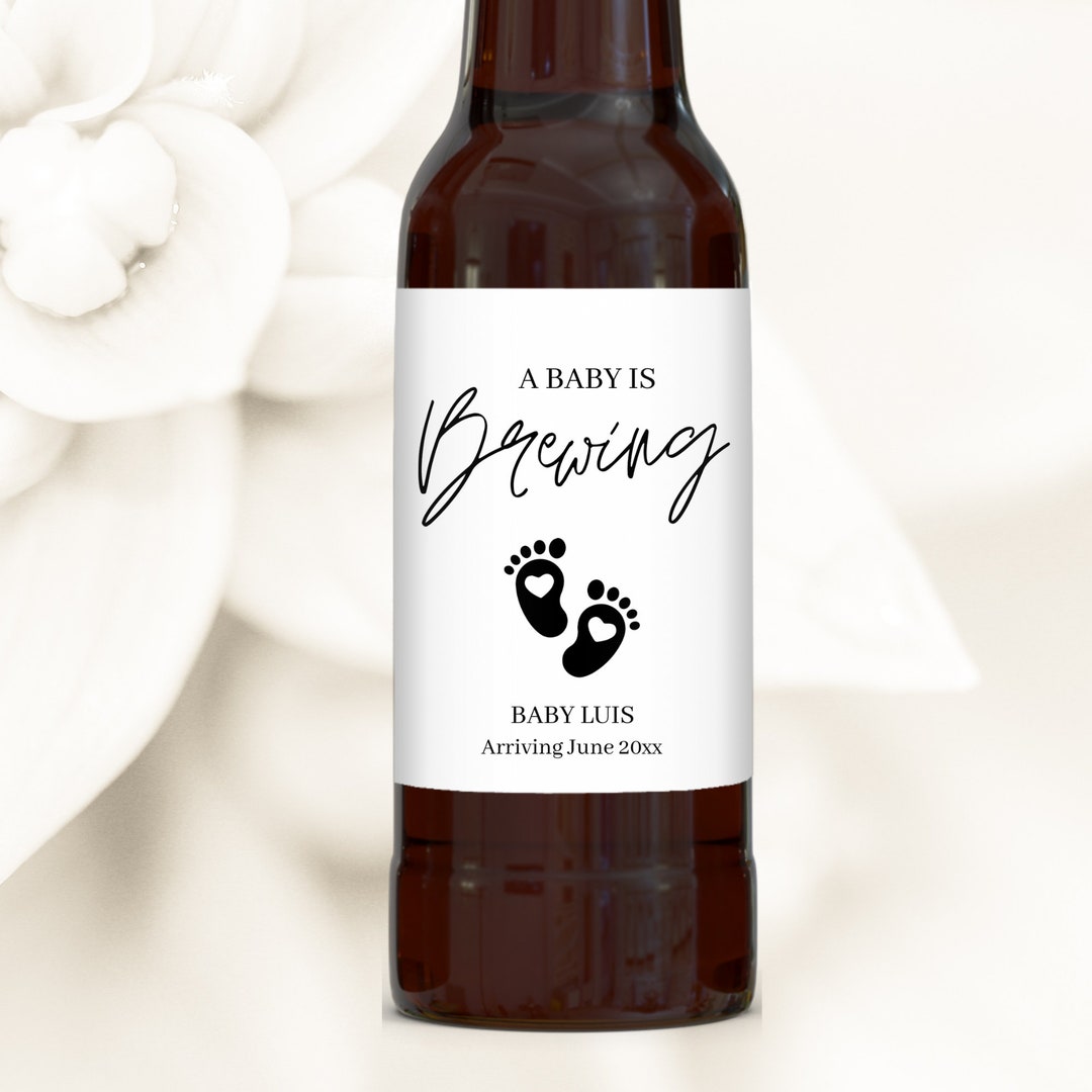 Set of 6 Custom Minimalistic Baby Announcement Beer Label, A Baby is ...